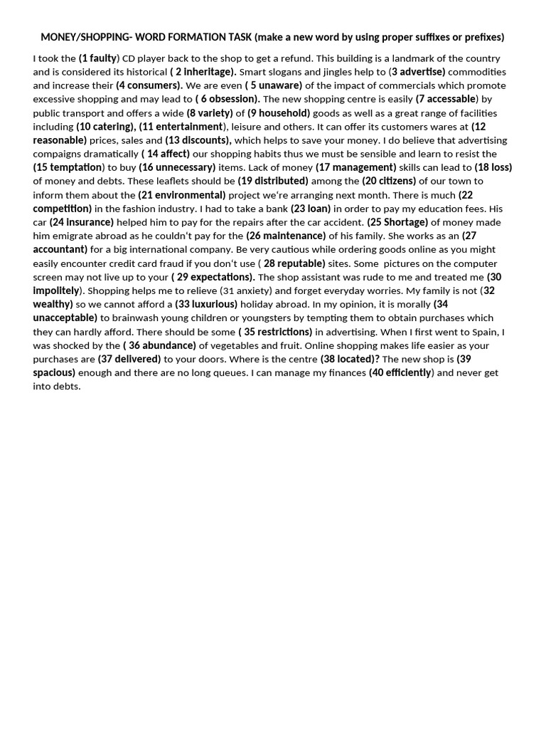 MONEY-word Formation | PDF