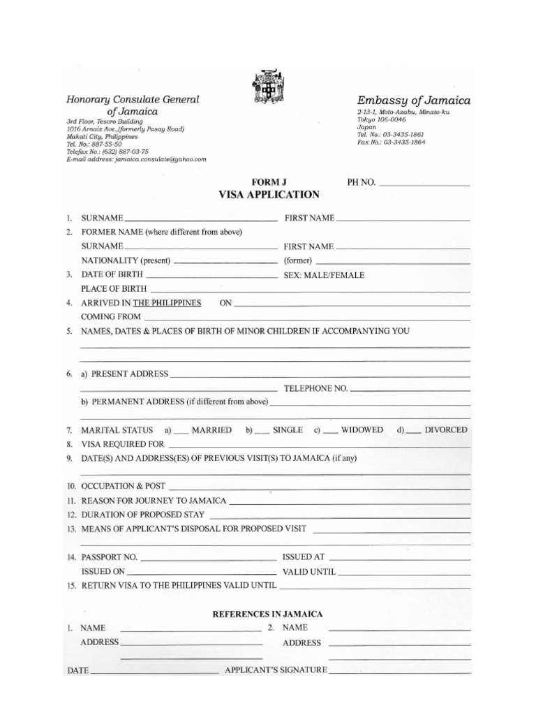 JAMAICA APPLICATION FORM | PDF