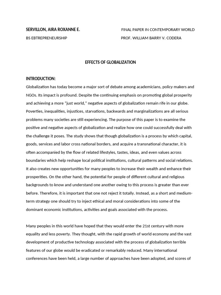 Critical Paper | PDF | Globalization | Finance & Money Management