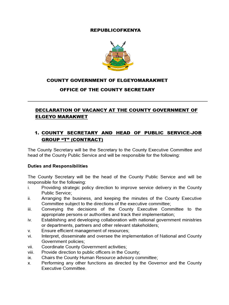 Declaration of Vacancy - County Secretary Emc | PDF