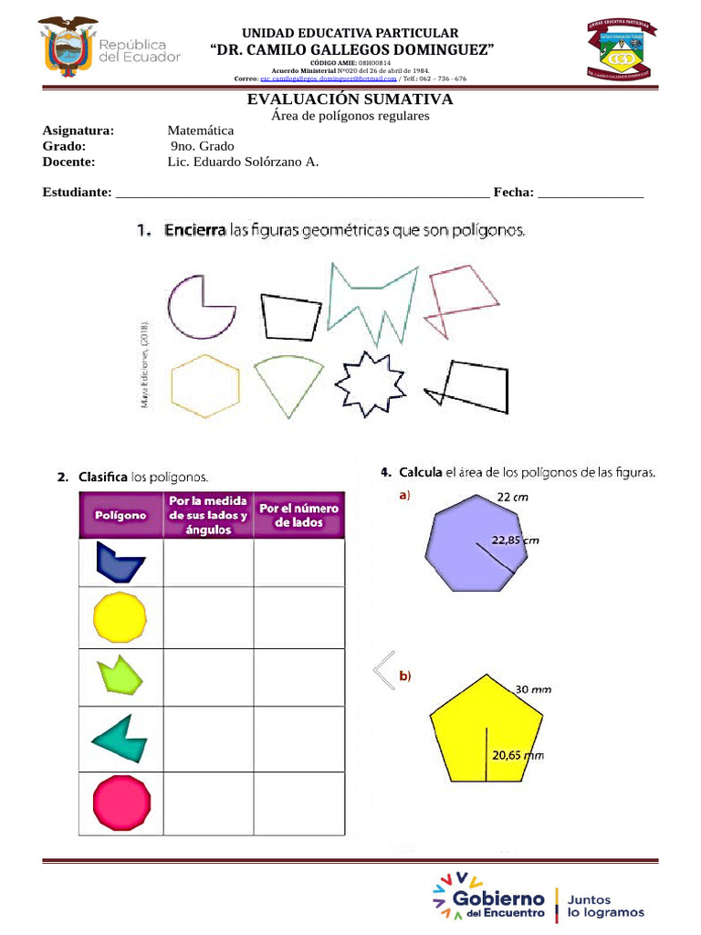 9NO. GRADO - Area de un poligono regular | PDF