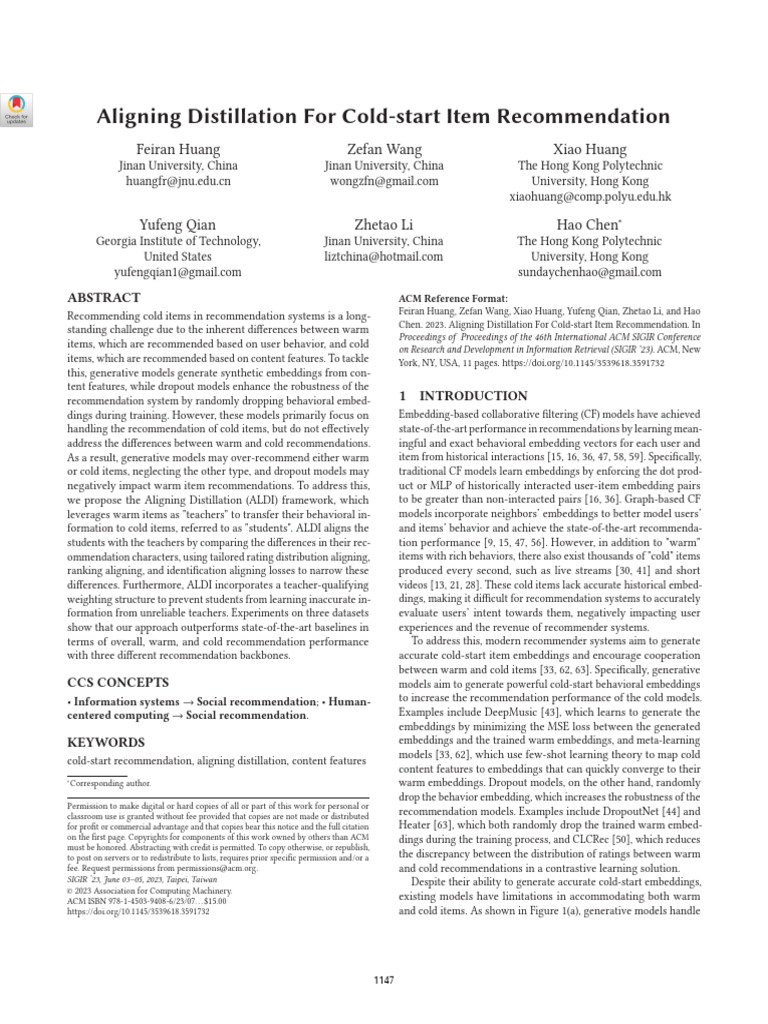 Aligning Distillation For Cold-Start Item Recommendation: Feiran Huang ...