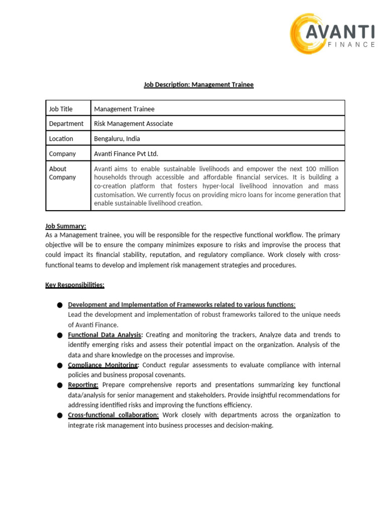 JD - Management Trainee | PDF