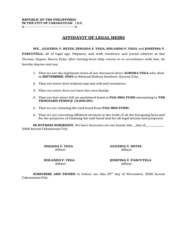 AFFIDAVIT OF LEGAL HEIRS | PDF