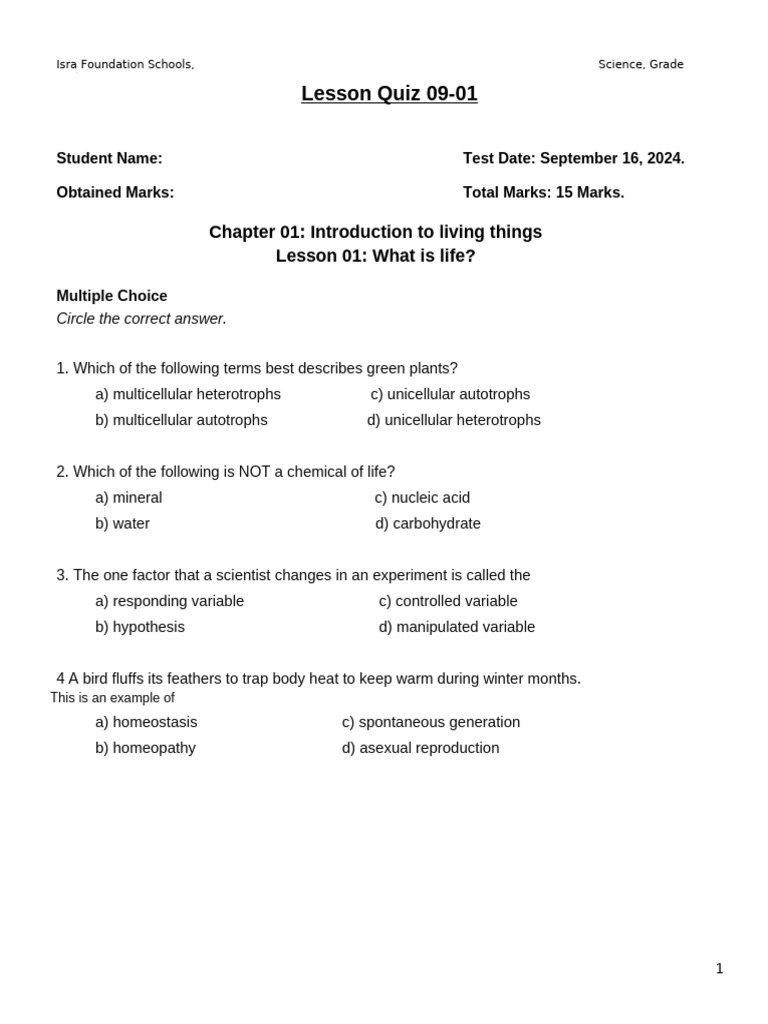 MDOF - Chapter 1 - Lesson 1 Quiz | PDF