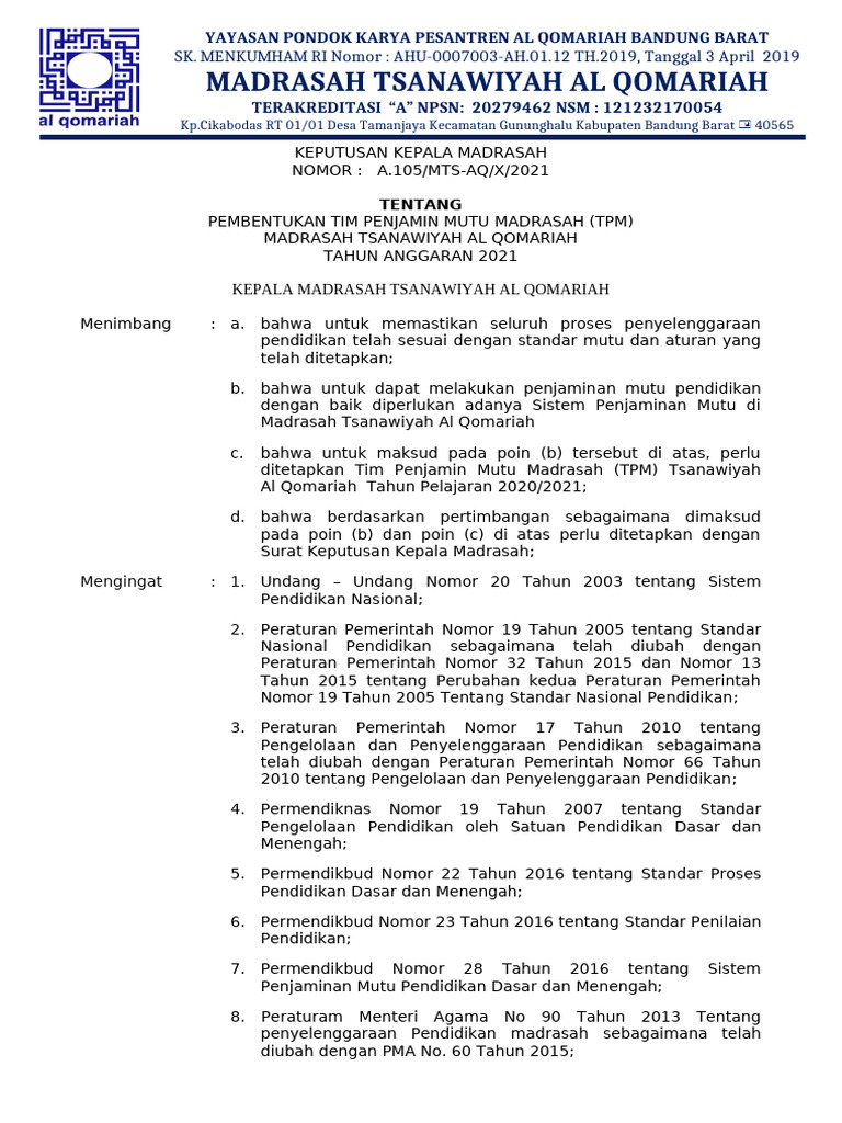 1 - SK Tim TPM MTS | PDF