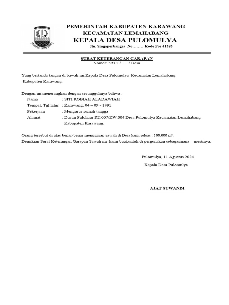 SURAT KETERANGAN GARAPAN | PDF