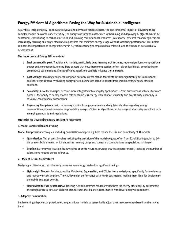 Energy-Efficient AI Algorithms | PDF | Efficient Energy Use ...