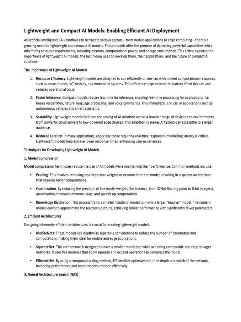 Lightweight and Compact AI Models | PDF
