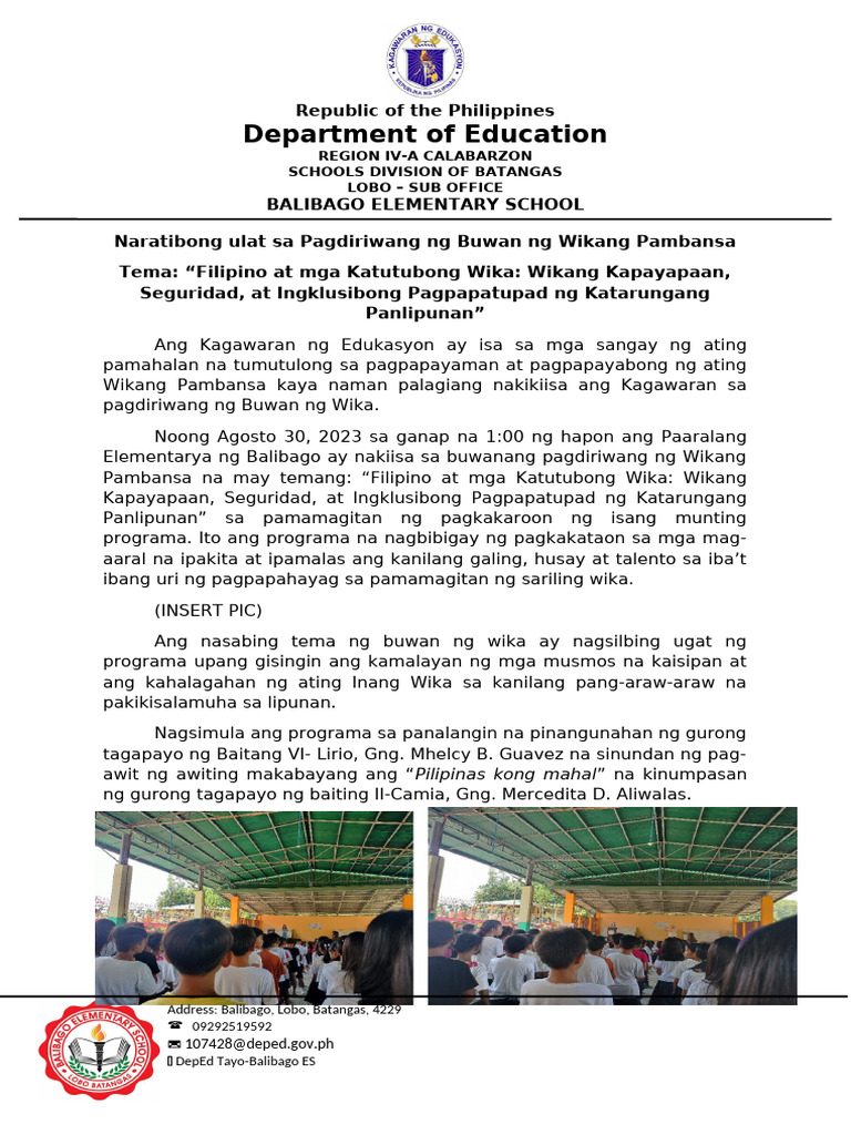 Buwan NG Wika Narrative-S.Y. 2023-2024 | PDF