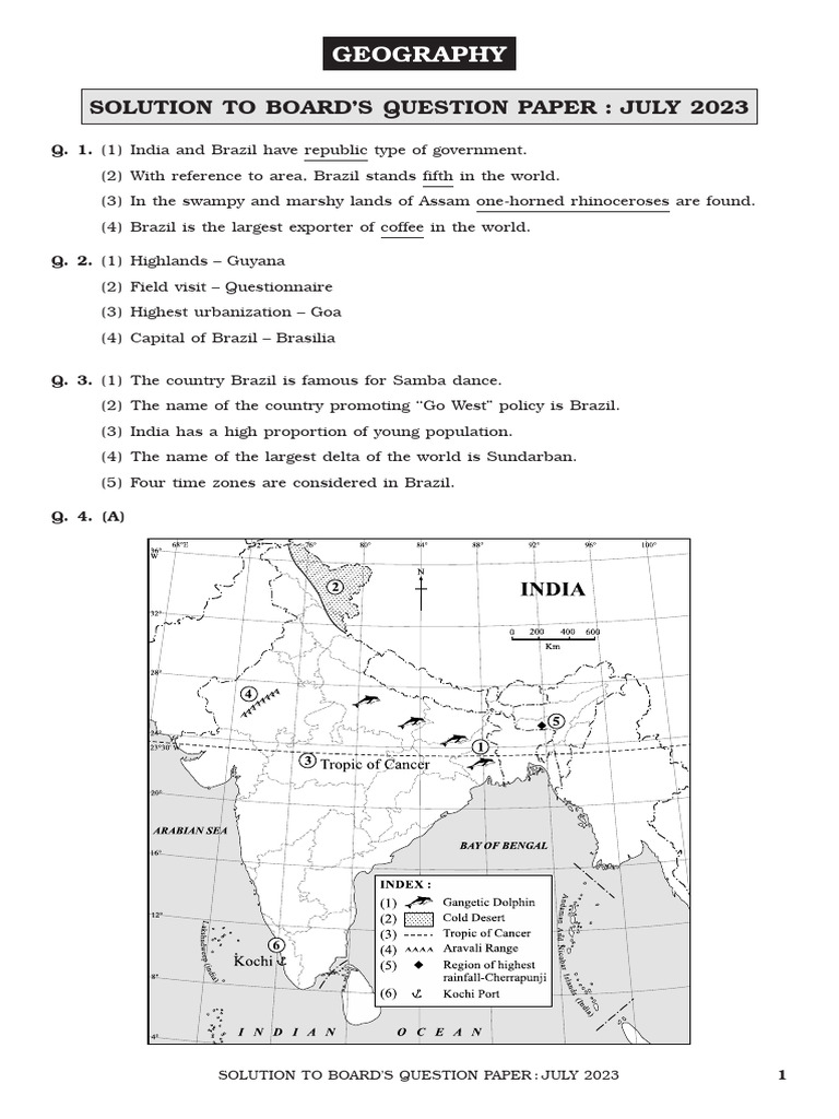 Geography: Solution To Board'S Question Paper: July 2023 | PDF