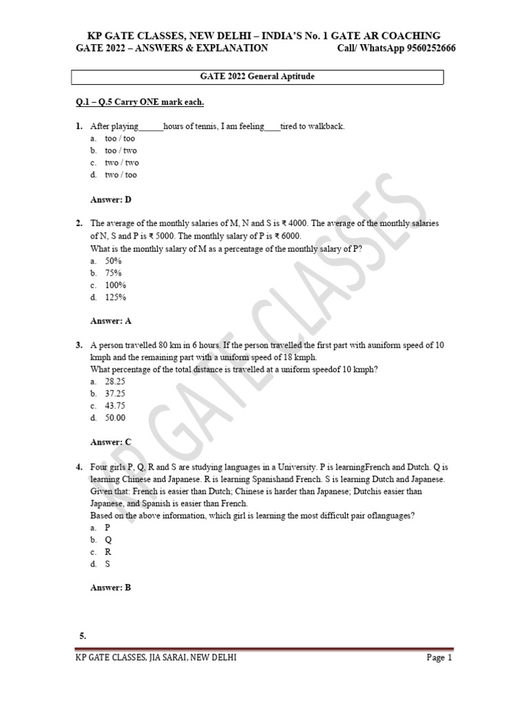 GATE AR 2022 Previous Year Question Paper With Solution | PDF