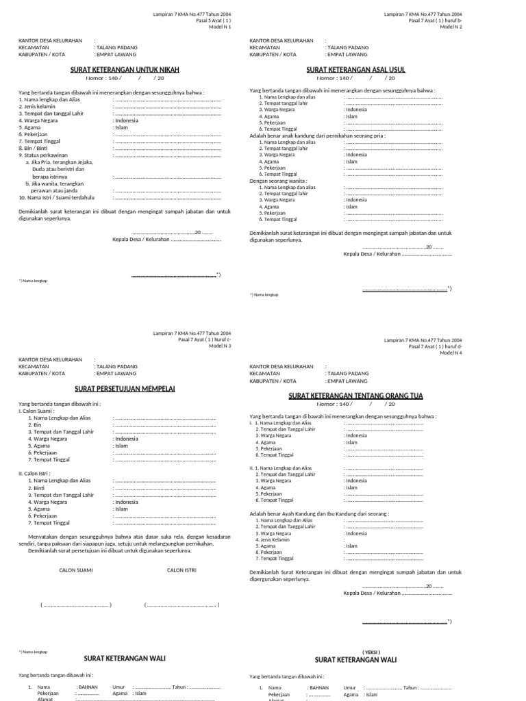 BLANGKO NIKAH MODEL N1 SAMPAI N4 BARU | PDF