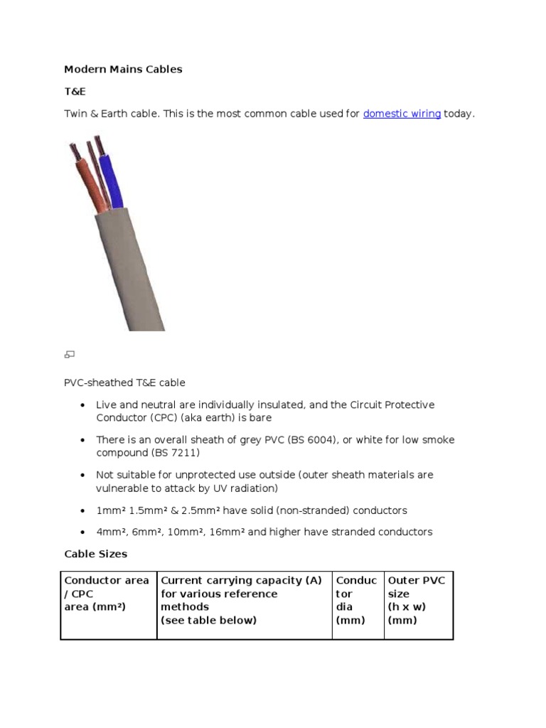 Modern Mains Cables | PDF | Electrical Wiring | Cable