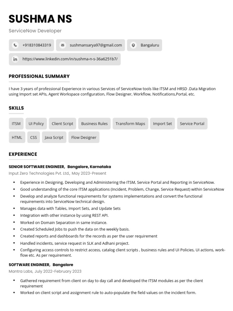 Sushma S | PDF | It Service Management | Computing