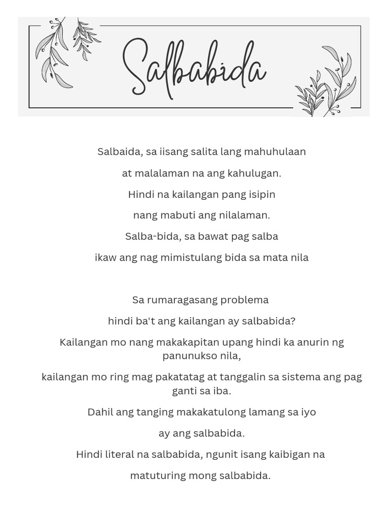 Salbabida: Kaibigan sa Bawat Problema | PDF | Self-Improvement