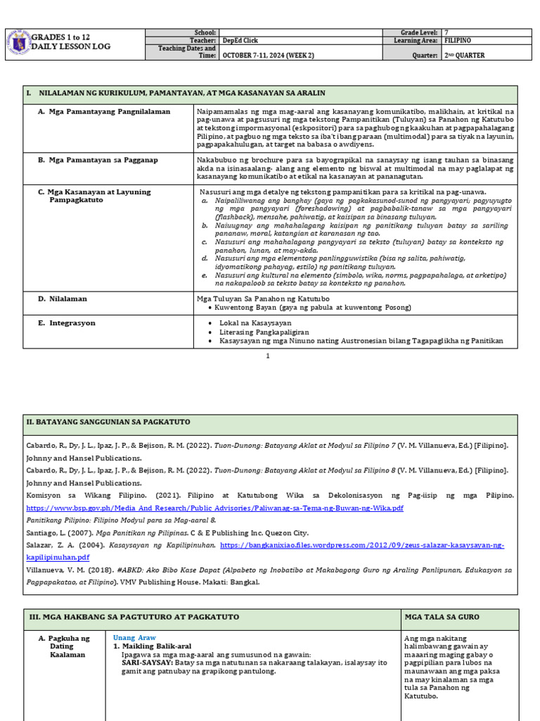 Filipino 7 q2 Week 2 | PDF