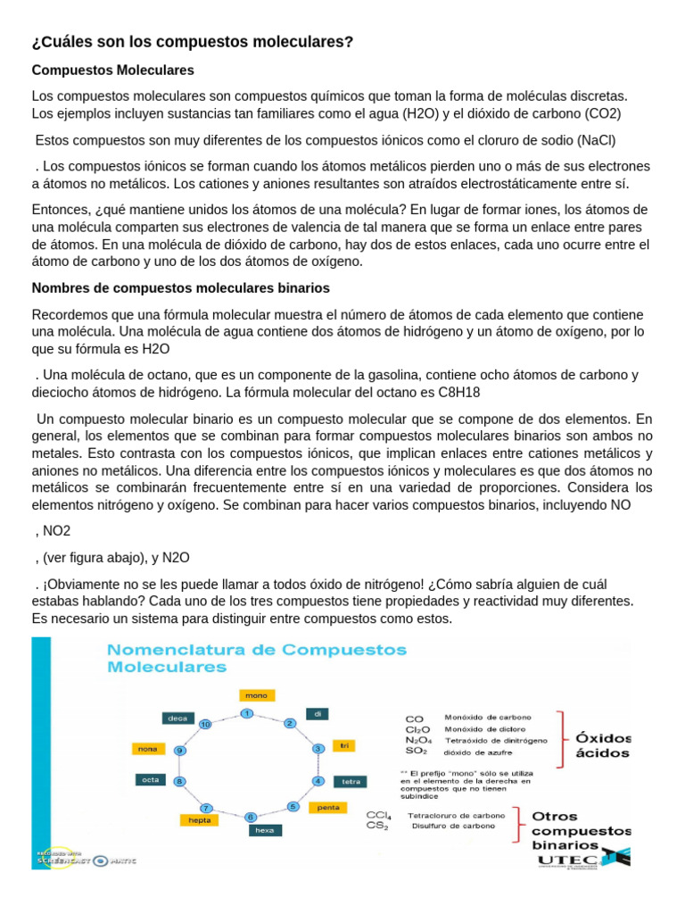 Compuestos Moleculares y Iònicos | PDF | Compuestos químicos | Moléculas