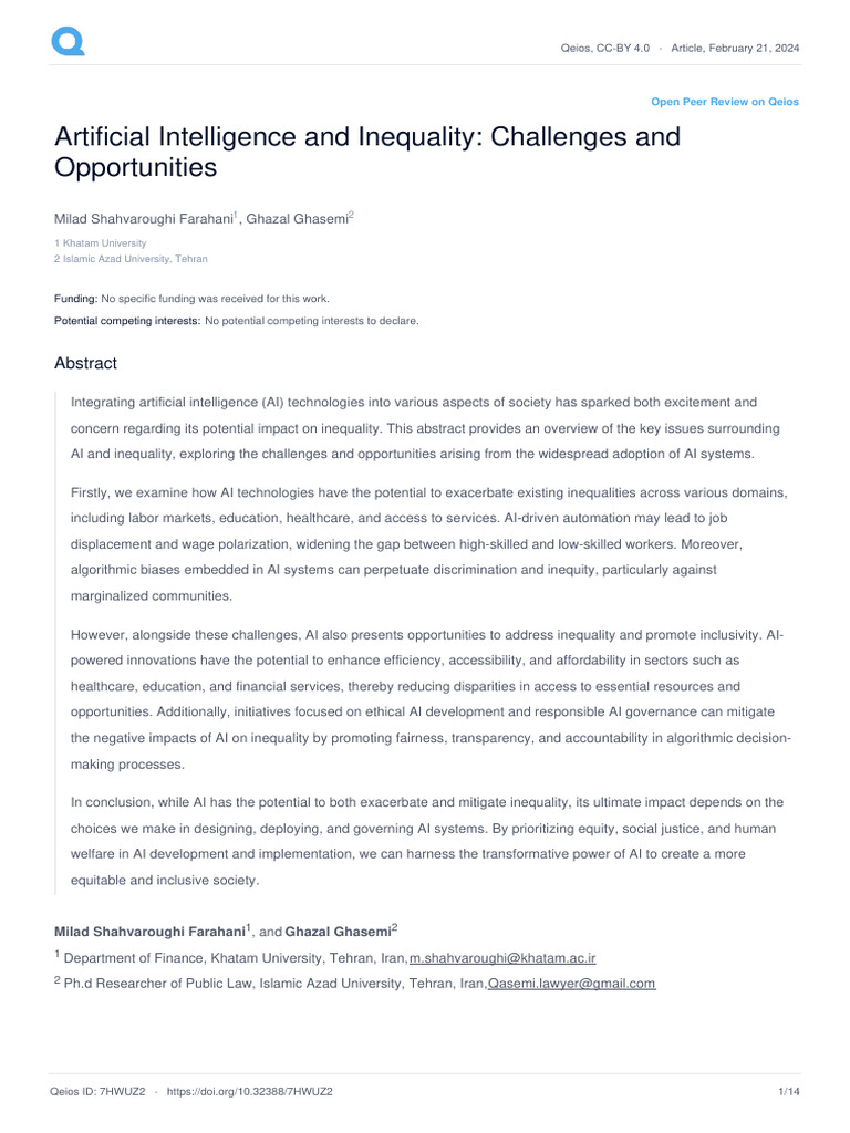 Artificial Intelligence and Inequality Challenges | PDF