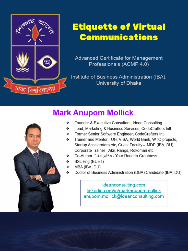 Etiquette of Virtual Communications - IBA ACMP | PDF | Body Language | Nonverbal Communication