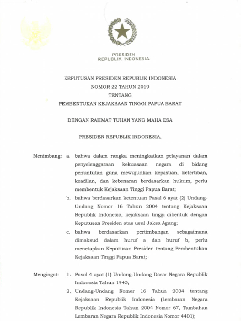 Kepres Nomor 22 Tahun 2019 | PDF