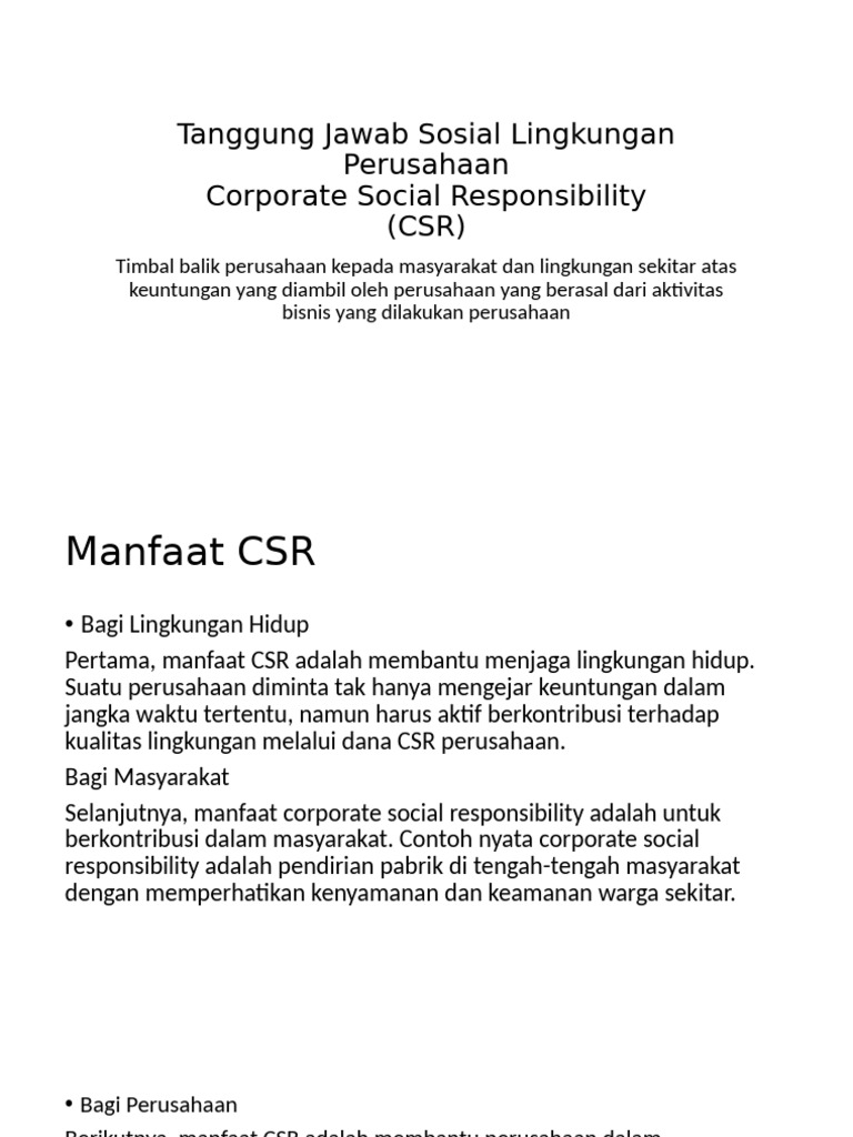 Tanggung Jawab Sosial Lingkungan Perusahaan | PDF