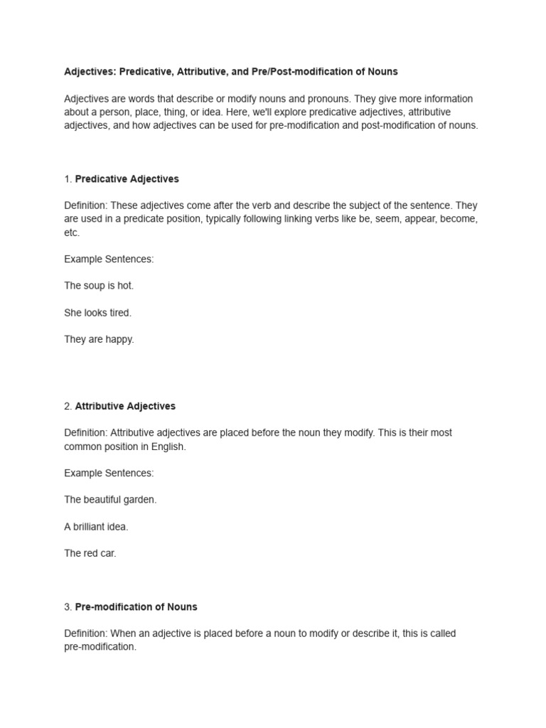 Adjectives: Types and Modifications | PDF | Career & Growth | Language ...