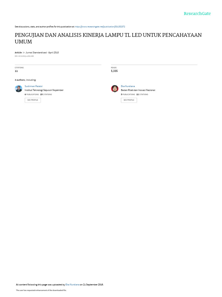 Pengujian Dan Analisis Kinerja Lampu TL Led Untuk | PDF