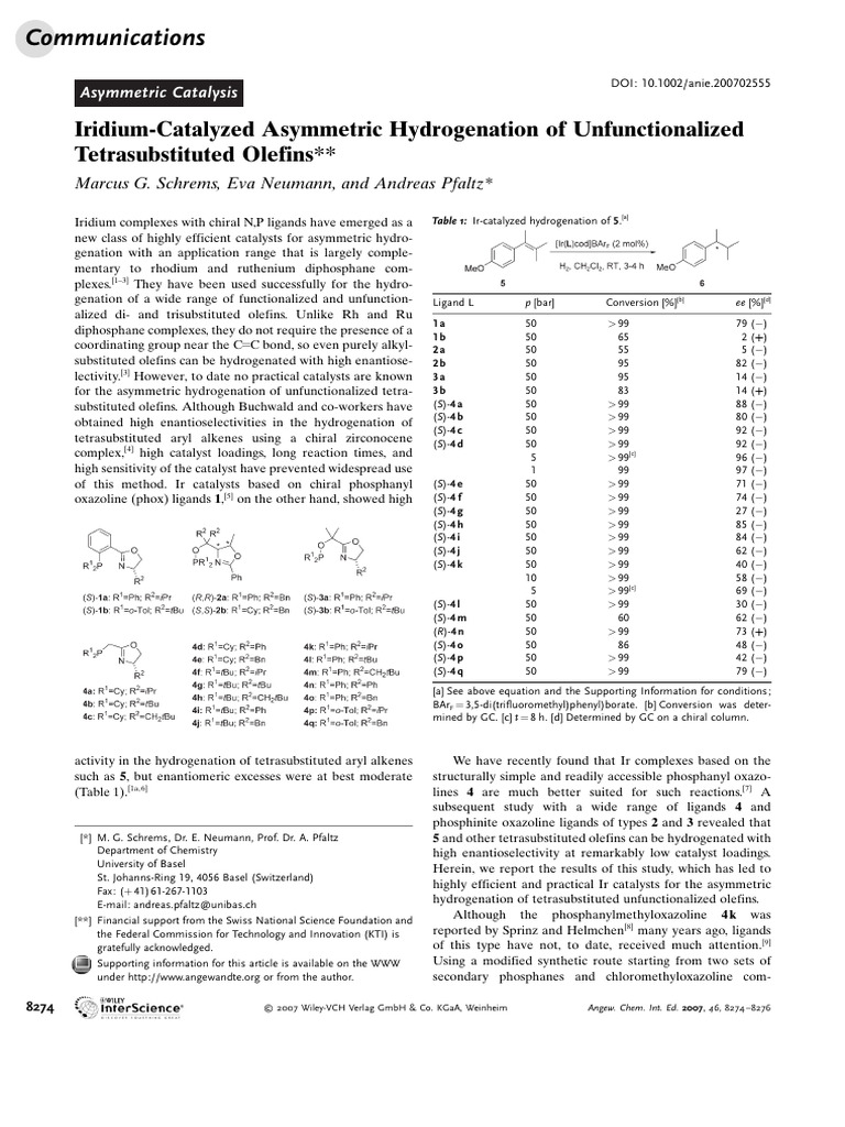 Iridium-Catalyzed Asymmetric Hydrogenation of Unfunctionalized Tetrasubstituted Olefins | PDF
