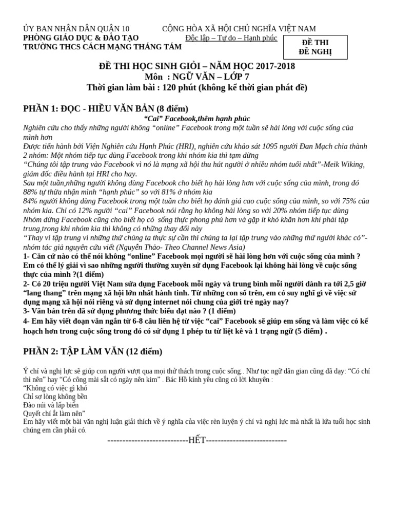 De Thi Chon HSG Lop 7 | PDF