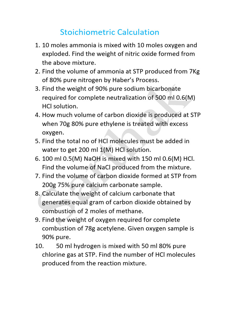 Stoichiometric Calculation | PDF