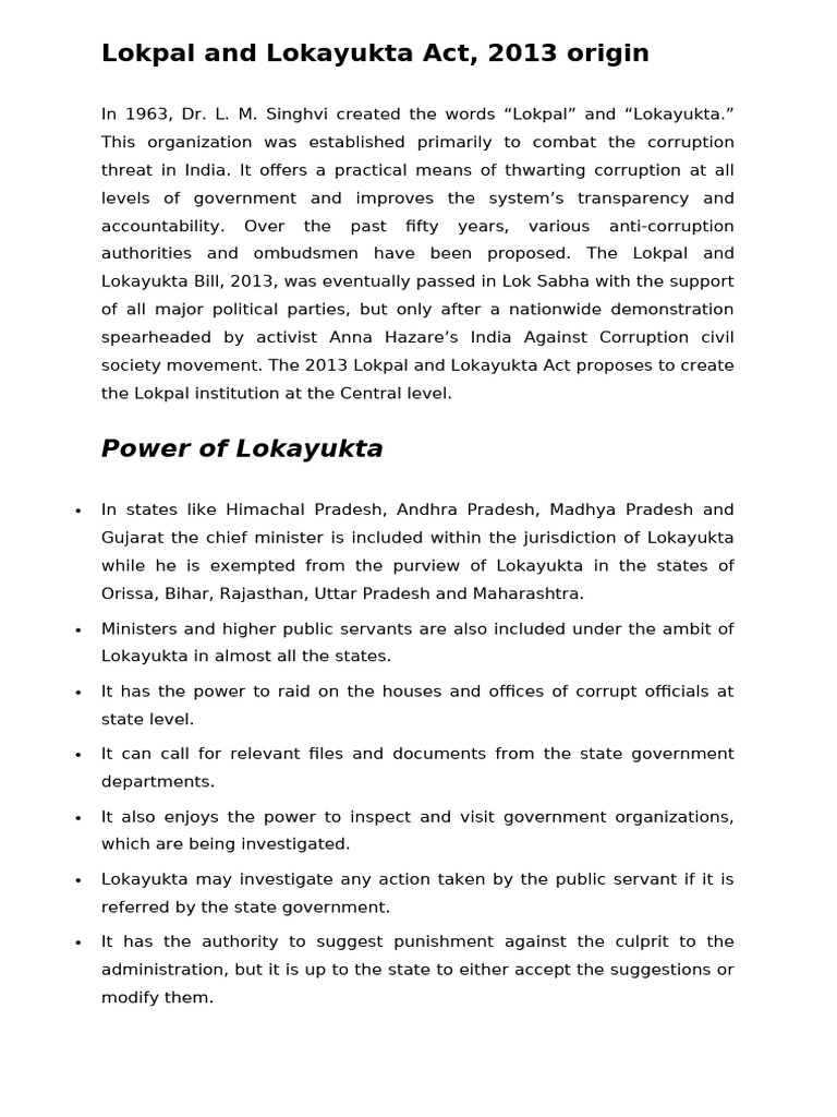 Lokpal and Lokayukta Act | PDF
