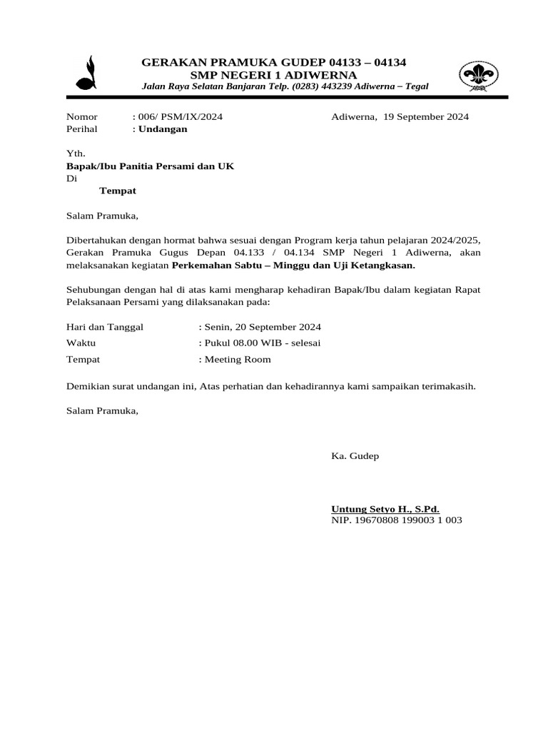 Surat Undangan Rapat Pelaksanaan Persami | PDF