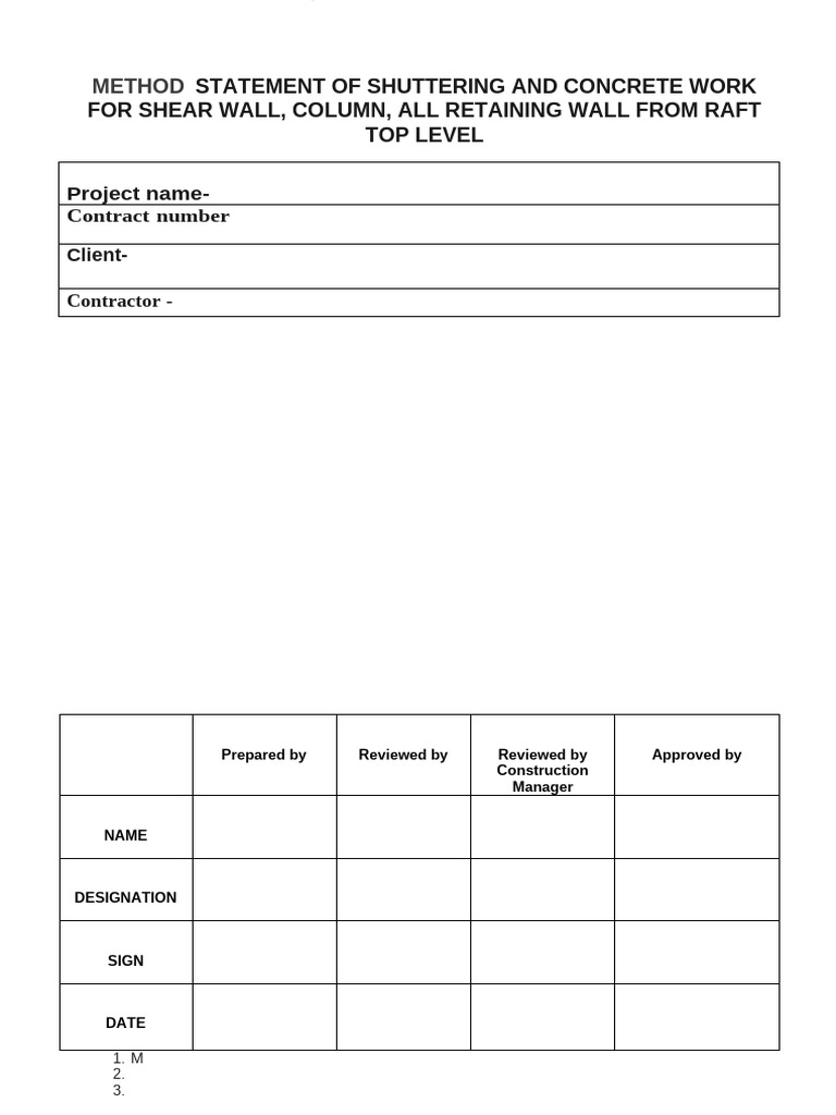 Wall Column All Retaning Wall Shuttering Method Statement (1) | PDF