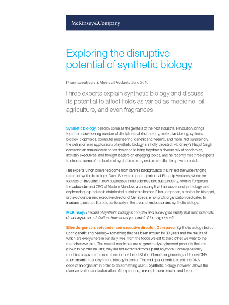 Exploring The Disruptive Potential of Synthetic Biology | PDF
