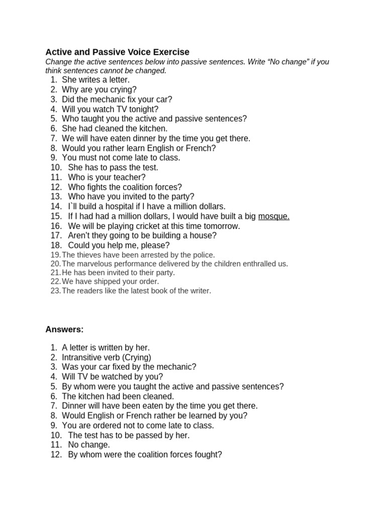 Active to Passive Voice Exercises | PDF
