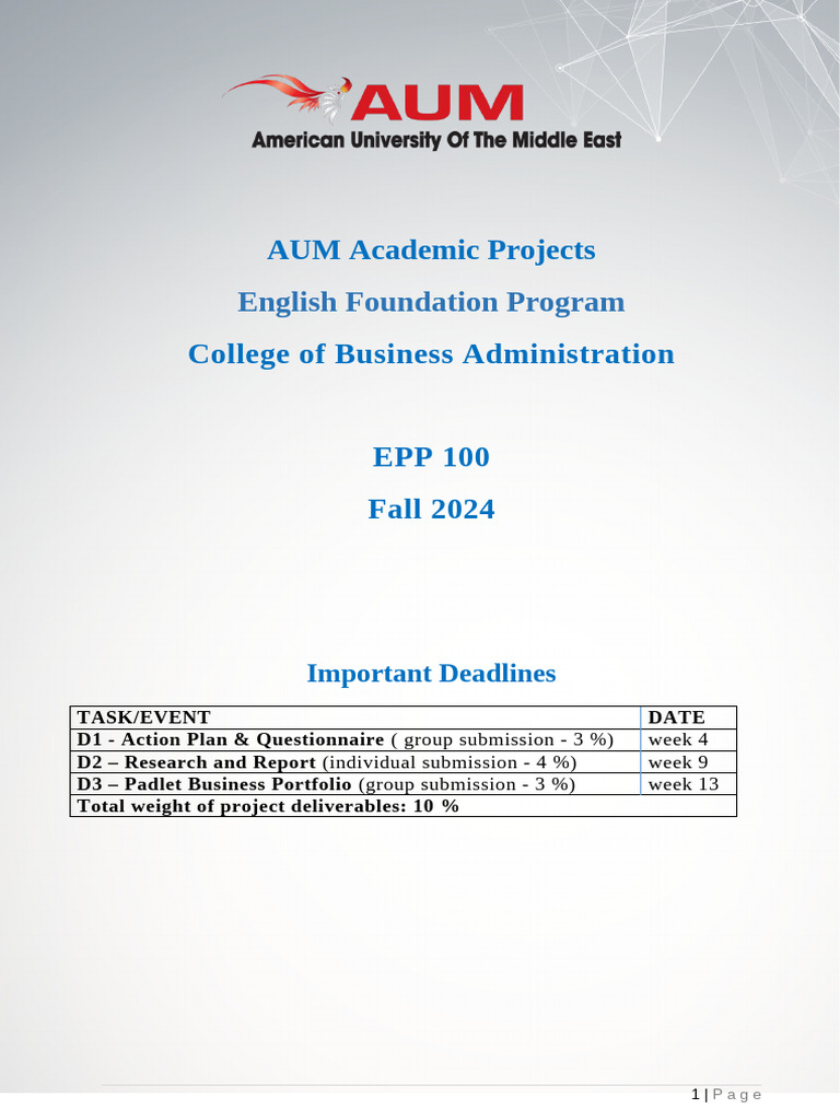 Project Document - MBC - EPP 100 Fall24 | PDF