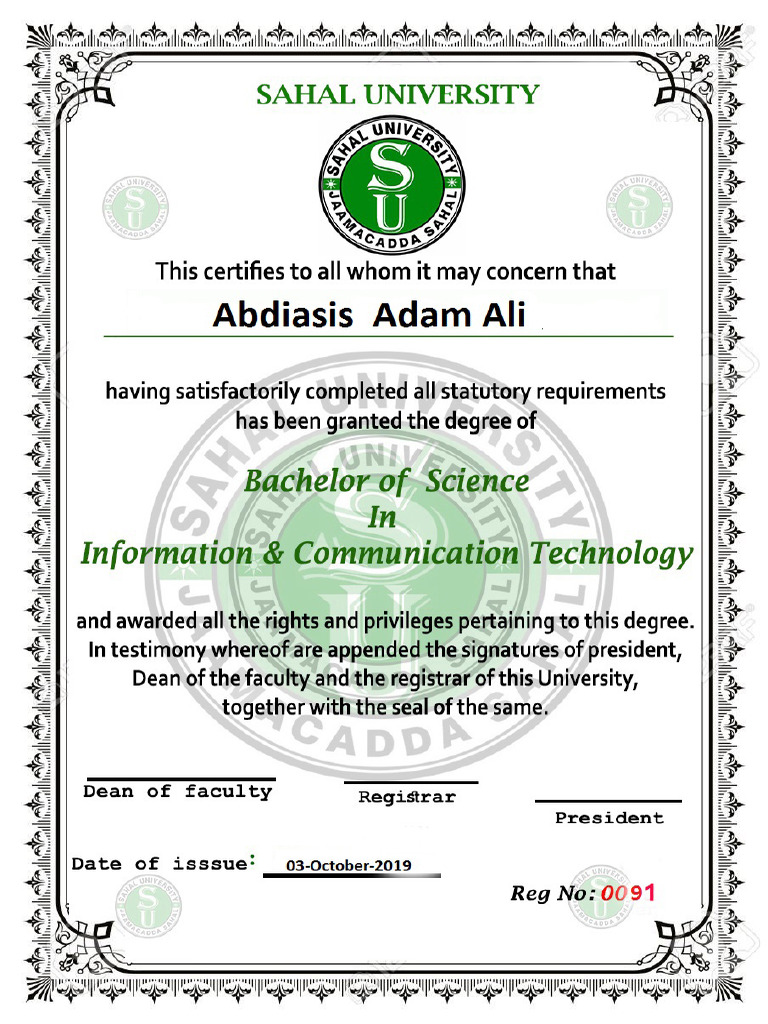 Sahal University Certificate | PDF
