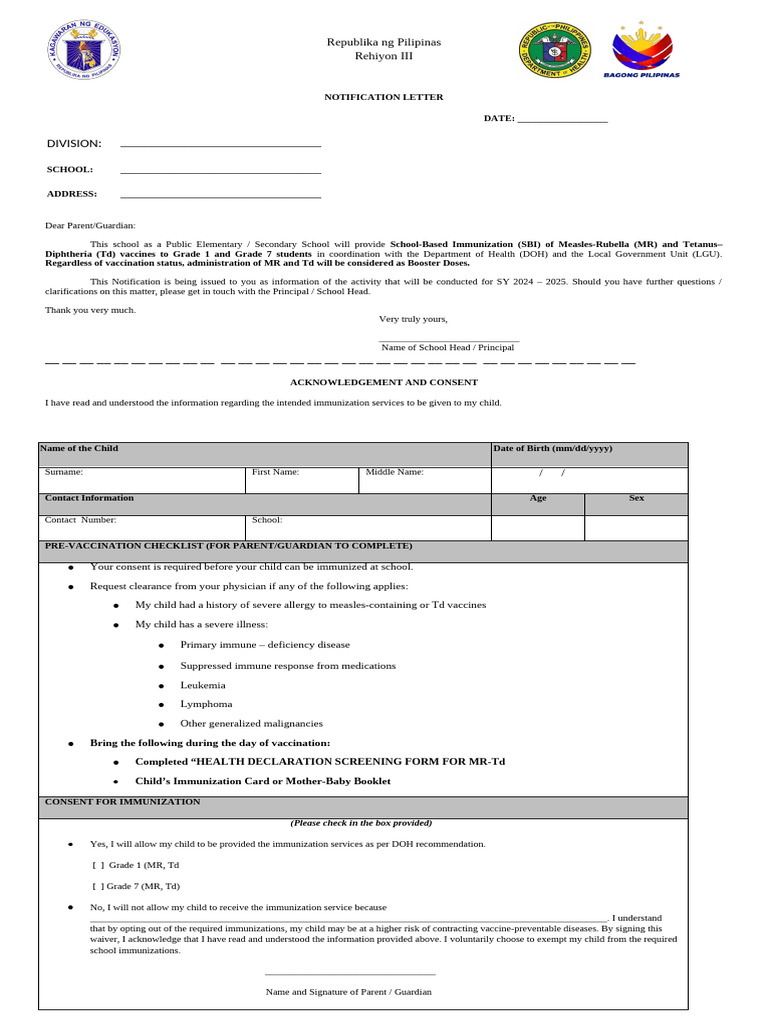 REVISED SBI CONSENT FORMS v1 | PDF