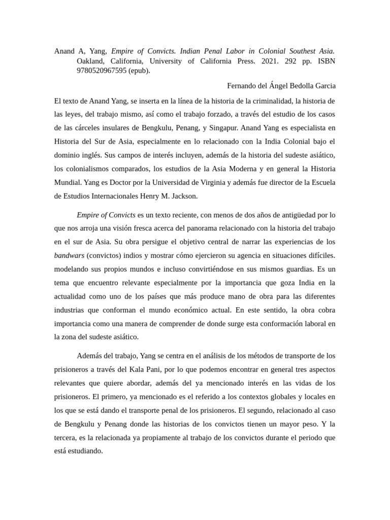 Reseña Empire of Convicts - Fernando Bedolla | PDF