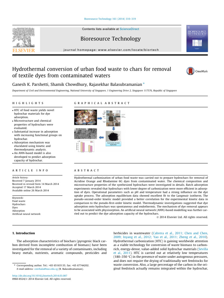 Conversion of Urban Food Waste To Chars For Removal | PDF
