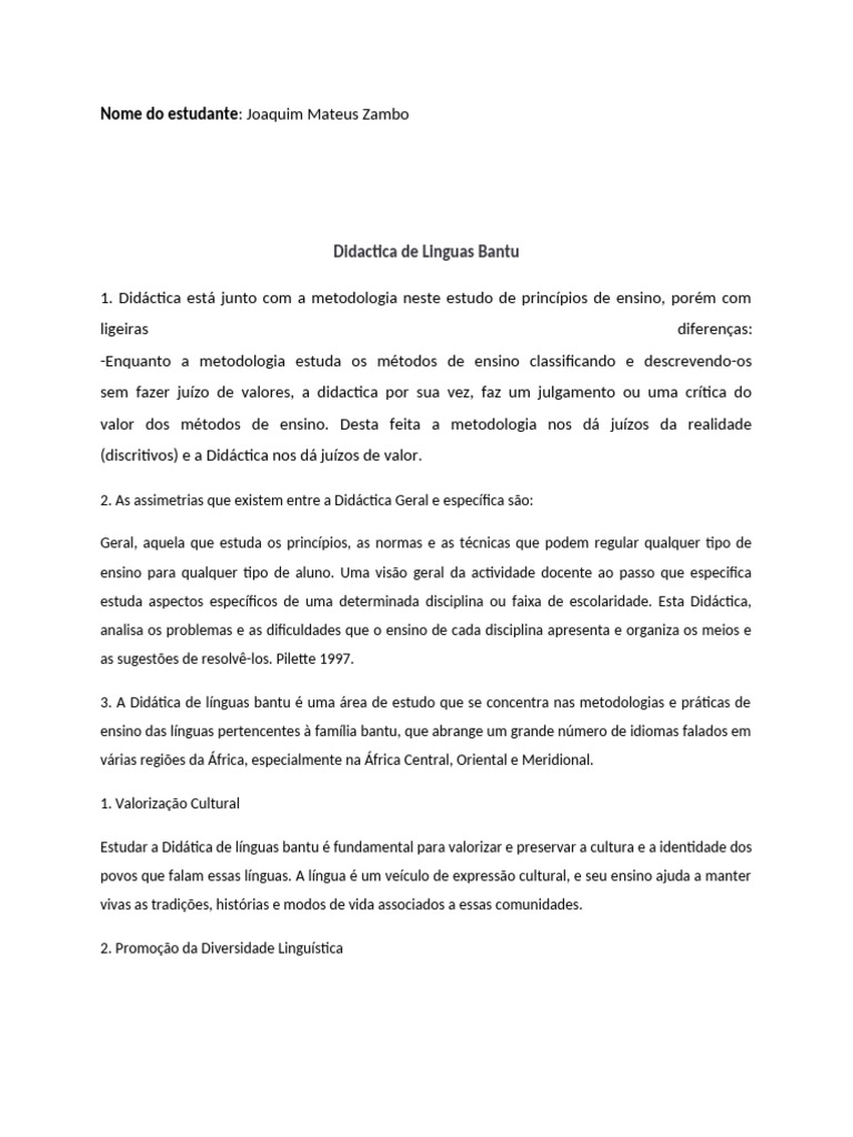 Didáctica de Linguas Bantu-Zambo | PDF