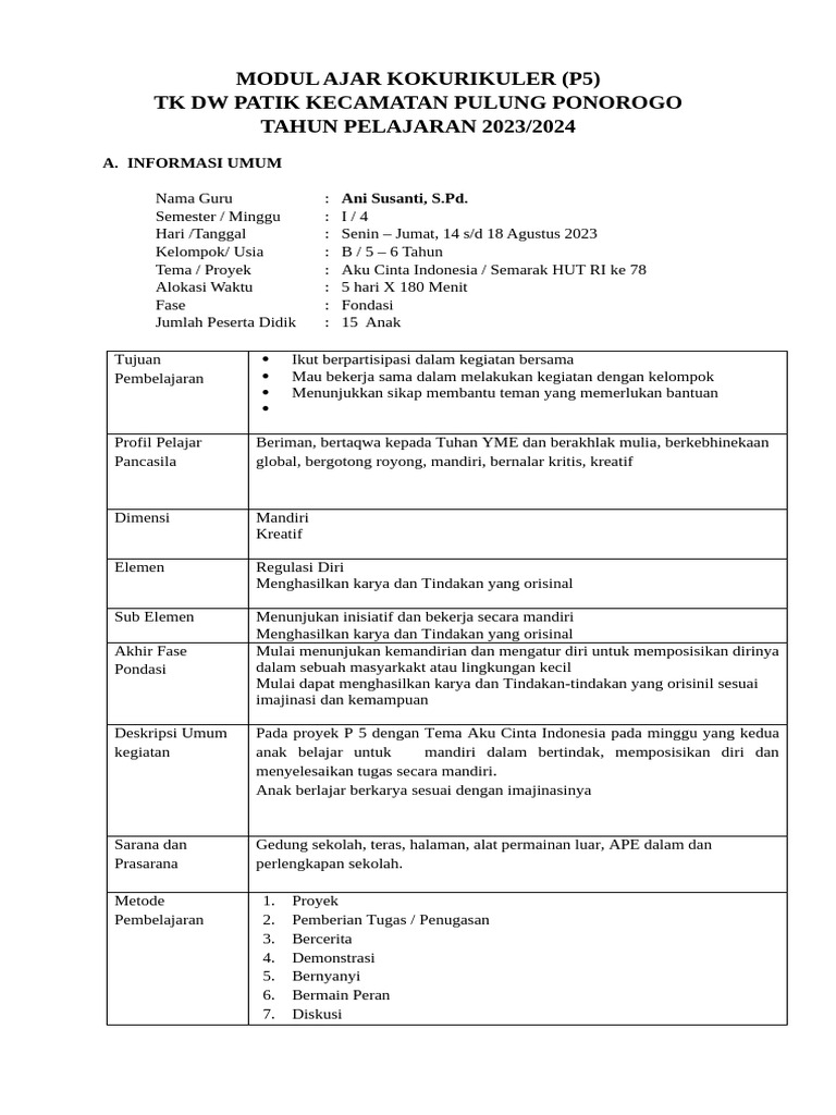 Minggu 5 Modul Ajar P5 Kokurikuler ok | PDF