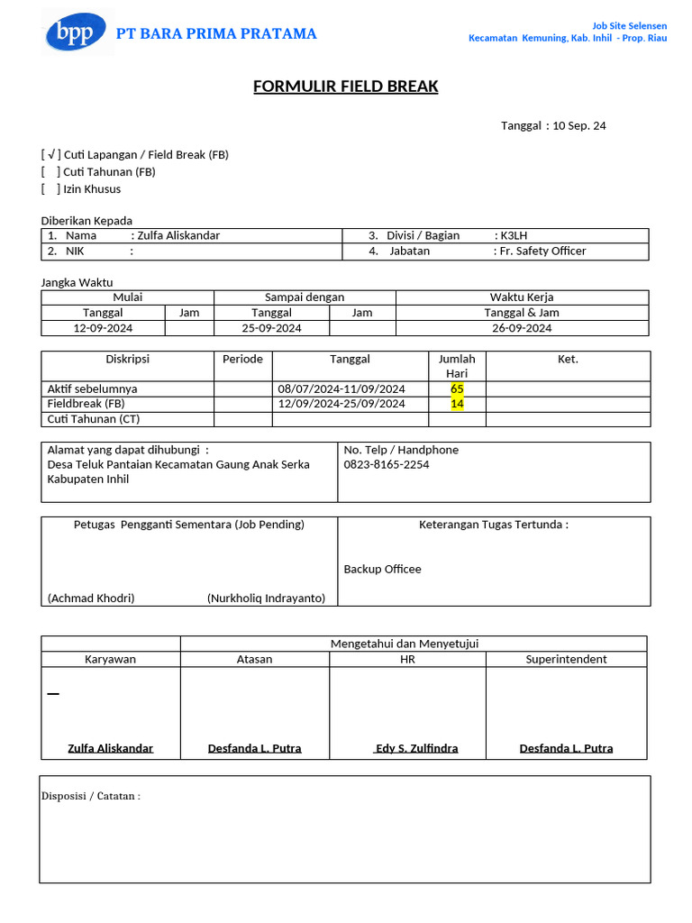 FORM FB FOREMAN KOSONG ADMIN | PDF
