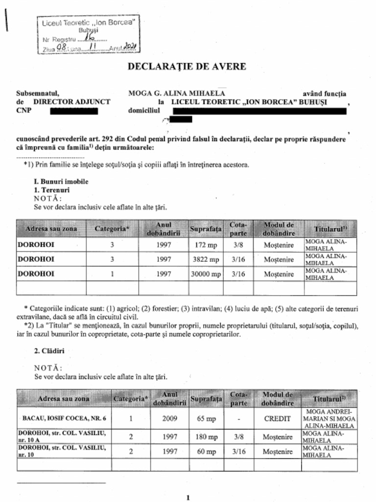 Declaratie Avere Moga Alina 2021 | PDF