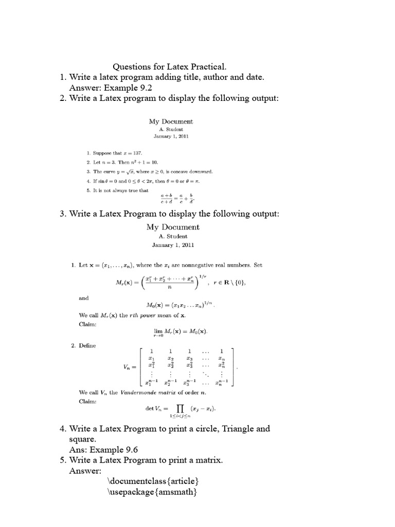 Questions For Latex Practical | PDF