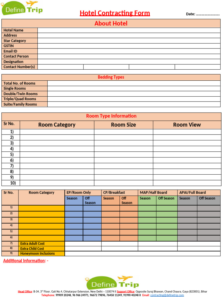Define Trip Hotel Contracting Form | PDF