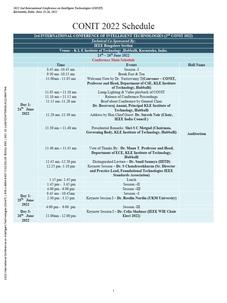 CONIT 2022 Schedule | PDF | Machine Learning | Deep Learning