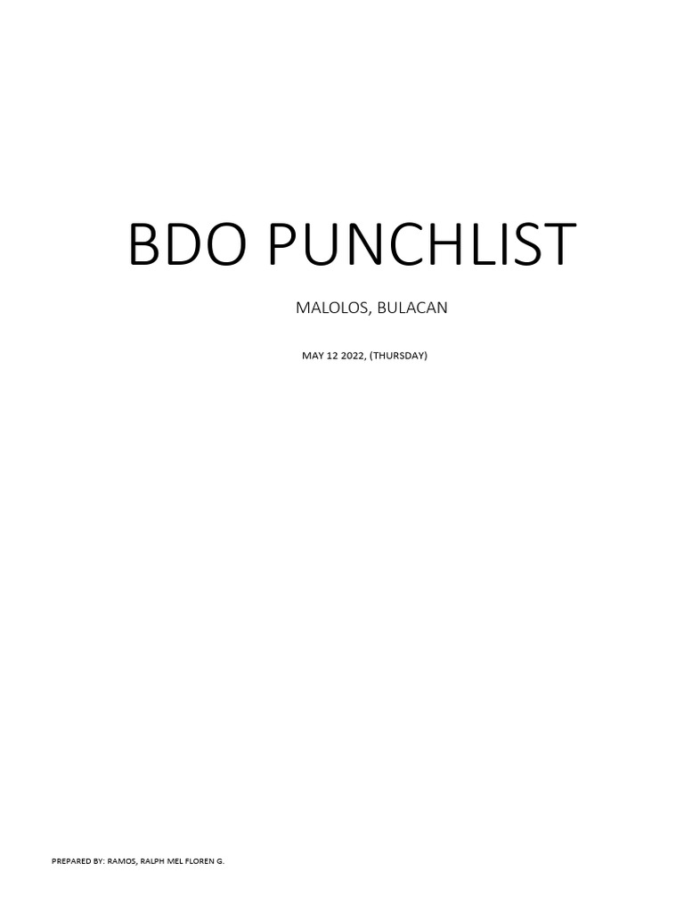 Bdo Malolos Punchlist | PDF