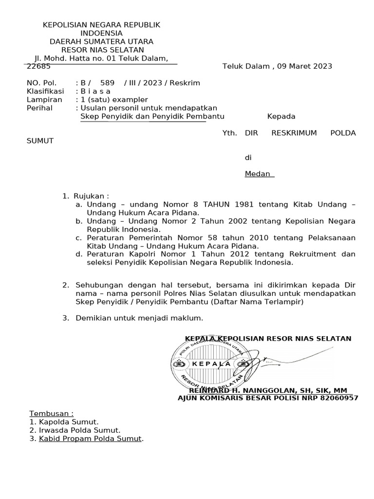 Usulan Skep Penyidik | PDF